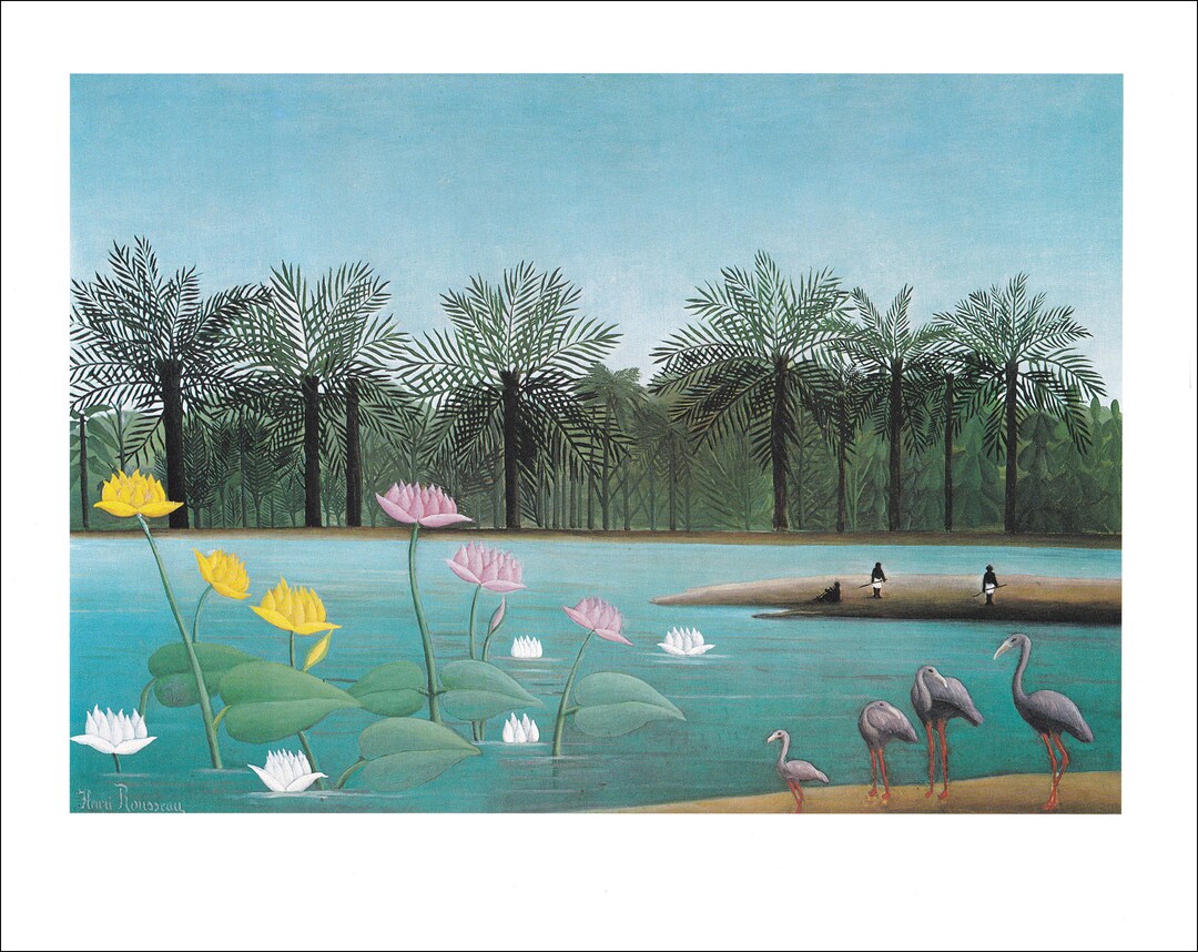 Henri Rousseau Flamingos Water Lilies Lily Tropics Tropical River Lake ...