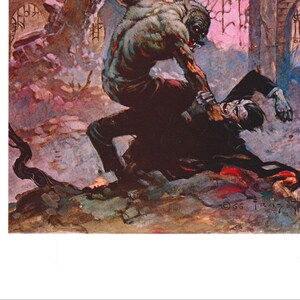 Dracula Meets Wolfman Frank Frazetta Vintage Dark Fantasy Art Print Sci ...