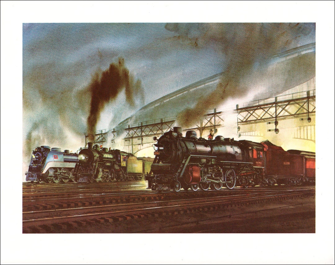 Night Trains USA Steam Locomotive Railroad Vintage Print USA G. Reid ...