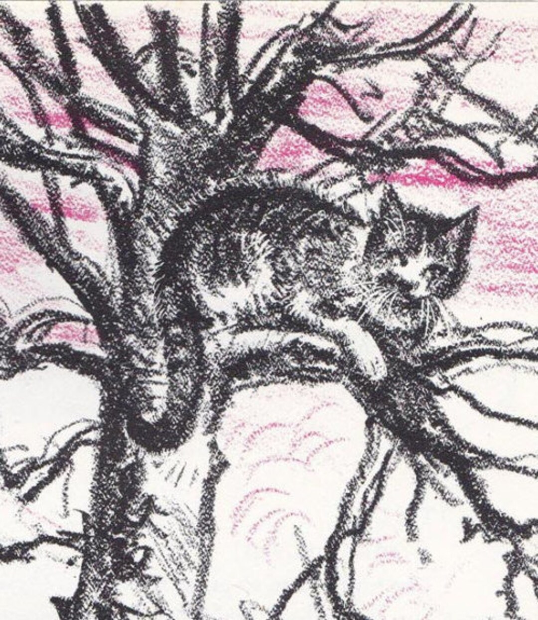 Cat Kitty in Tree Hunting Vintage Print Illustration Art Feline 1960s ...