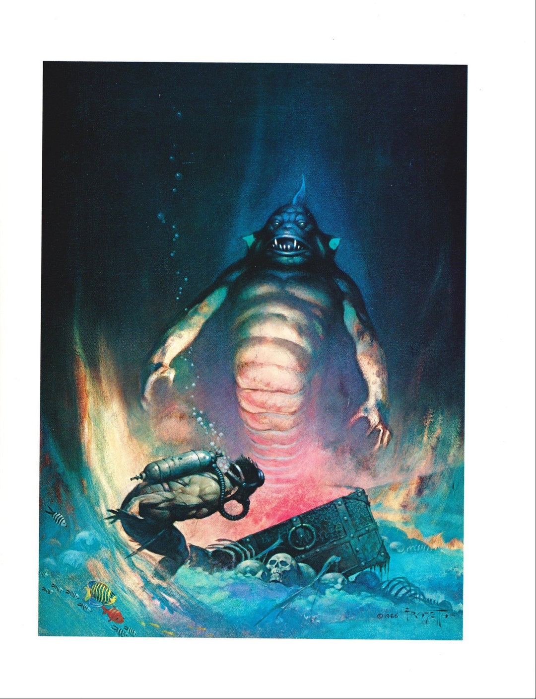 Sea Monster Frank Frazetta Vintage Fantasy Art Print Sci Fi Deep Sea ...