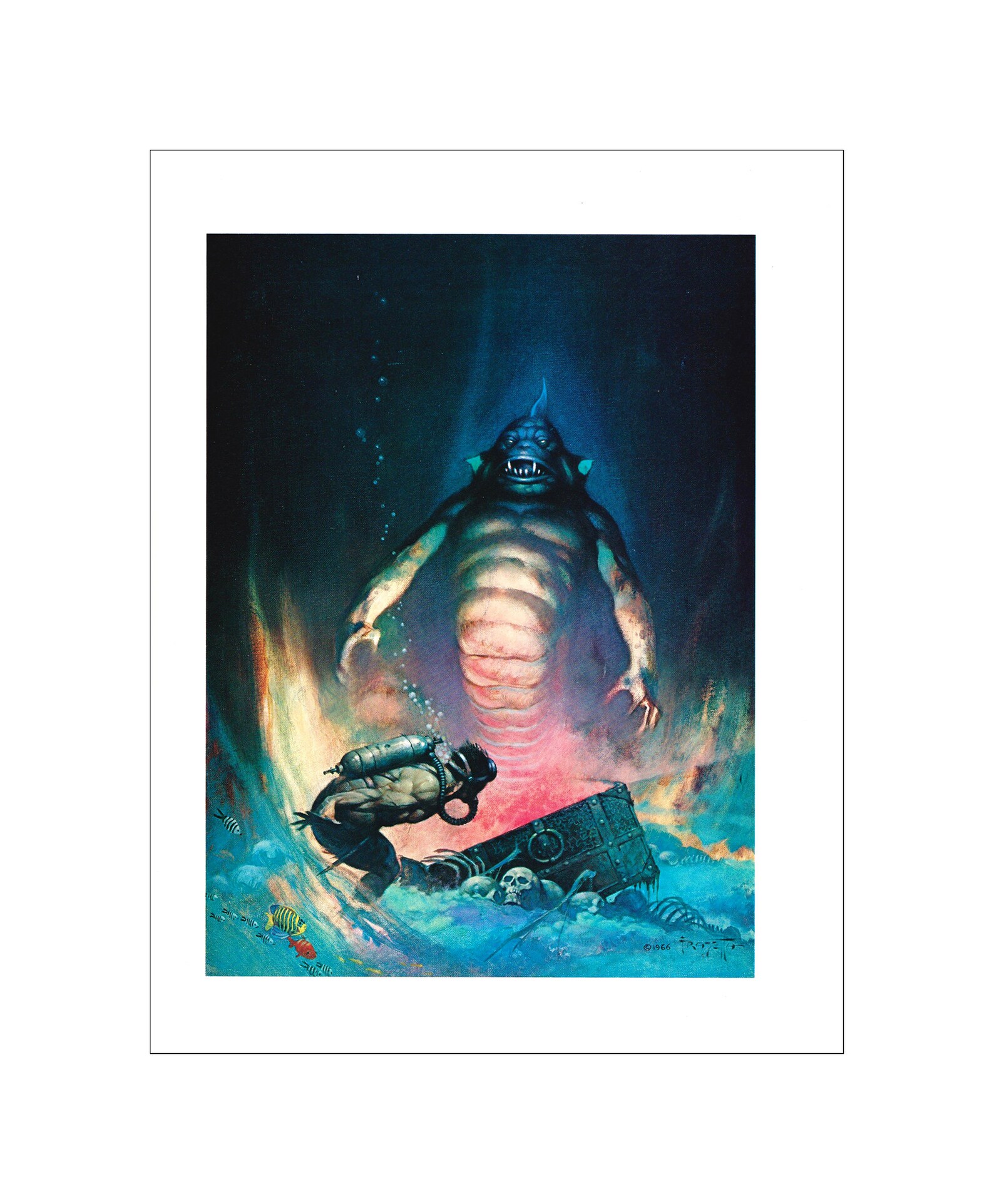 Sea Monster Frank Frazetta Vintage Fantasy Art Print Sci Fi Deep Sea ...