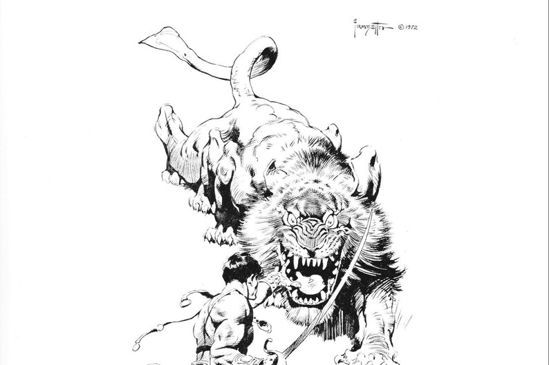 Banth Frank Frazetta B/w Vintage Early Dark Fantasy Warrior - Etsy