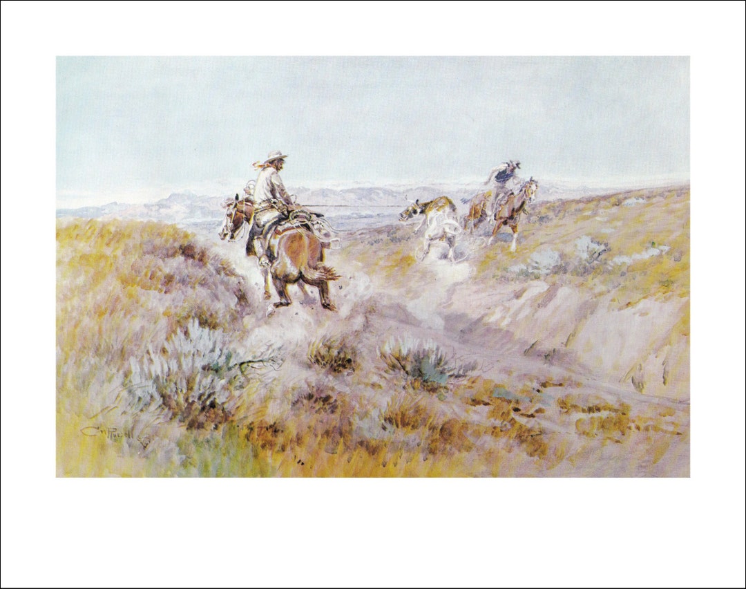 Cowboys Roping Herding Cattle Western Art by Charles M. Russell When ...