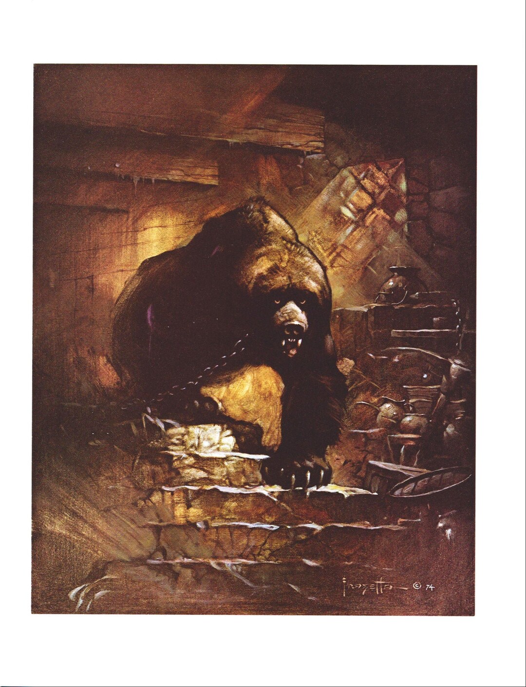 The Bear Frank Frazetta Vintage Dark Fantasy Comic Cover Art Print Art ...