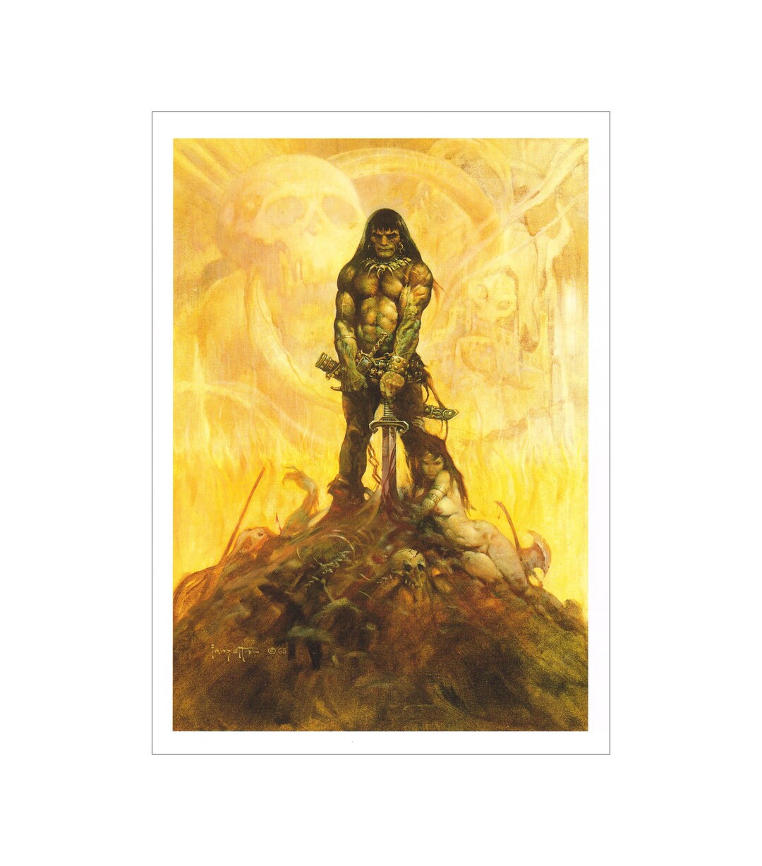 Barbarian Warrior Human Sculls Frazetta Vintage Dark Fantasy Cover Art ...