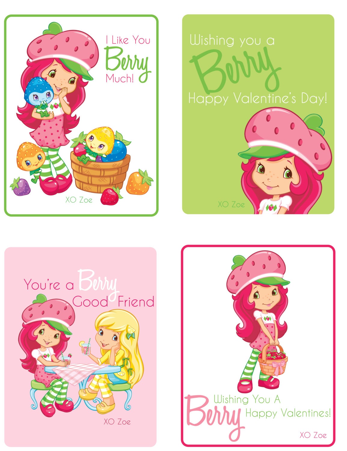 Strawberry Shortcake CUSTOM Valentine's Day Cards X4 - Etsy