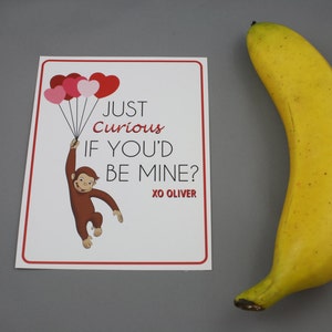 Curious George Valentine's Day Card PRINTABLE - Etsy