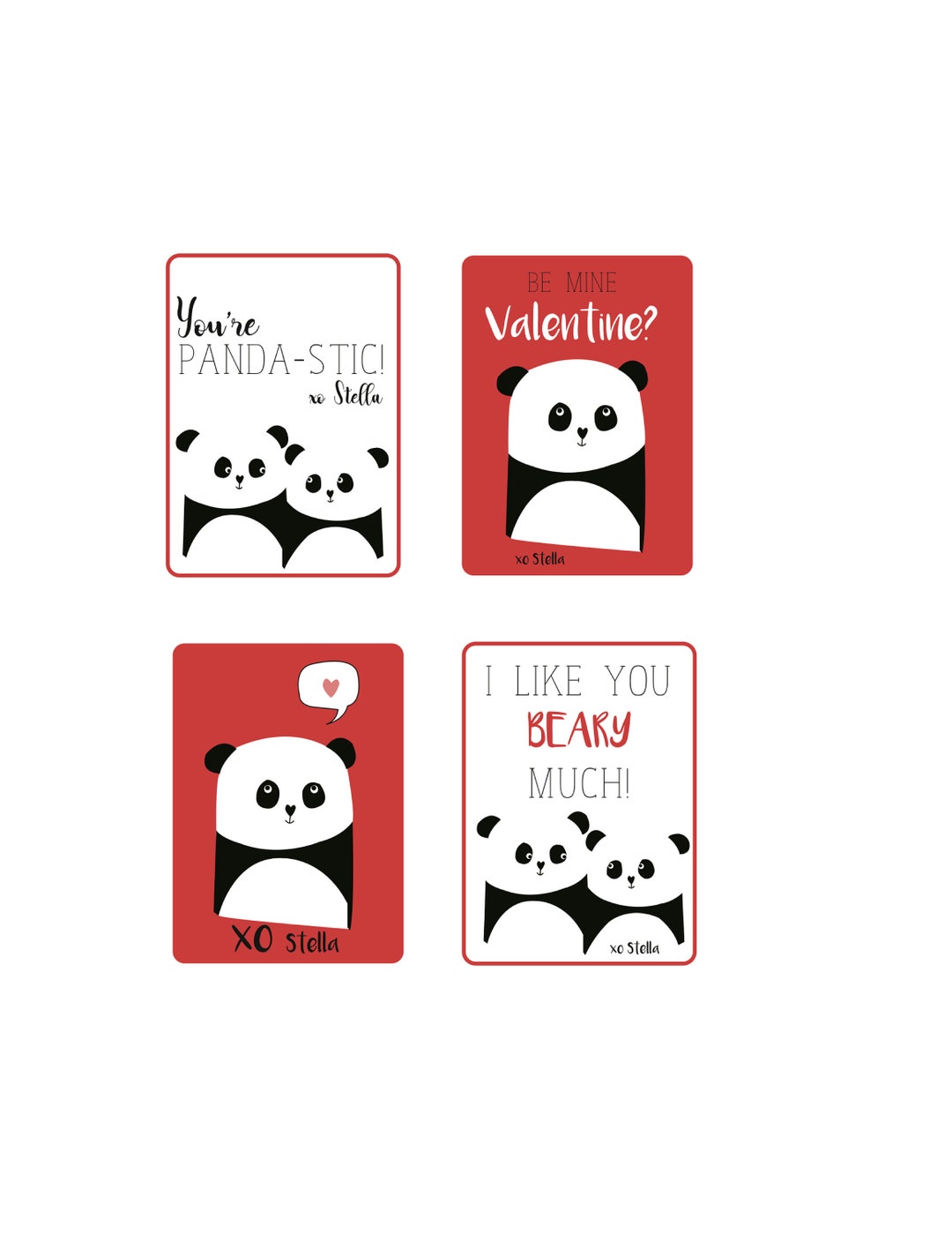 Panda Valentine's Day Cards - PRINTABLE FILE .pdf - Etsy