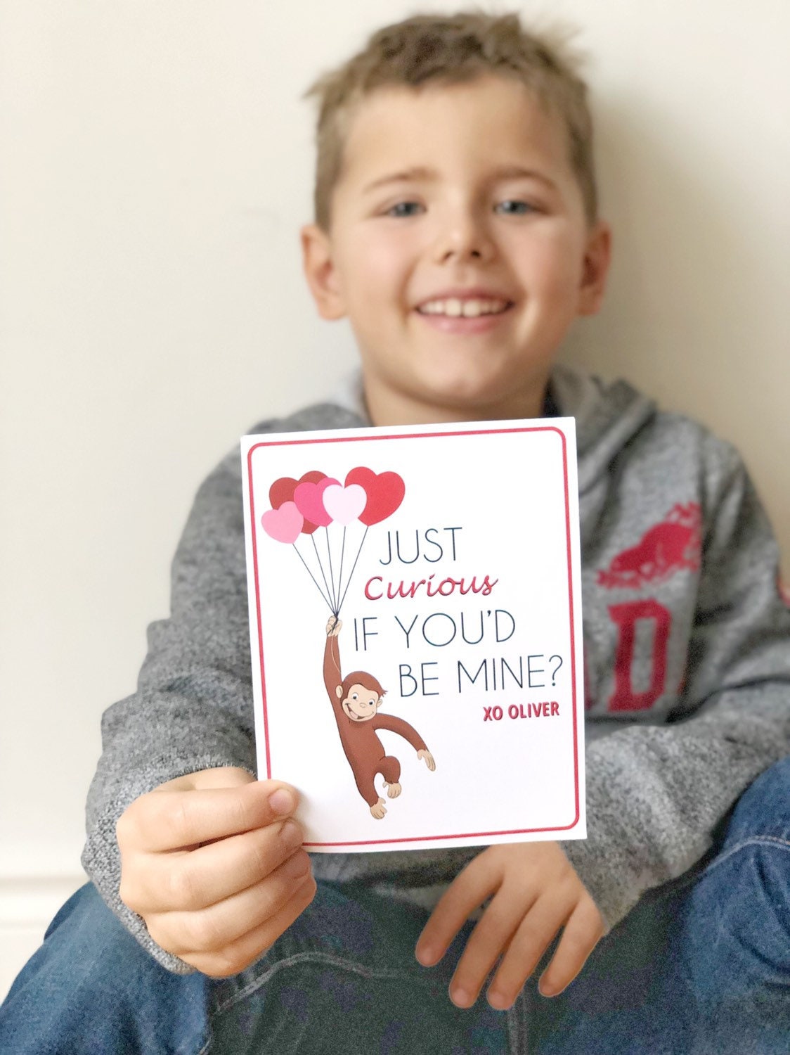Curious George Valentine's Day Card PRINTABLE - Etsy