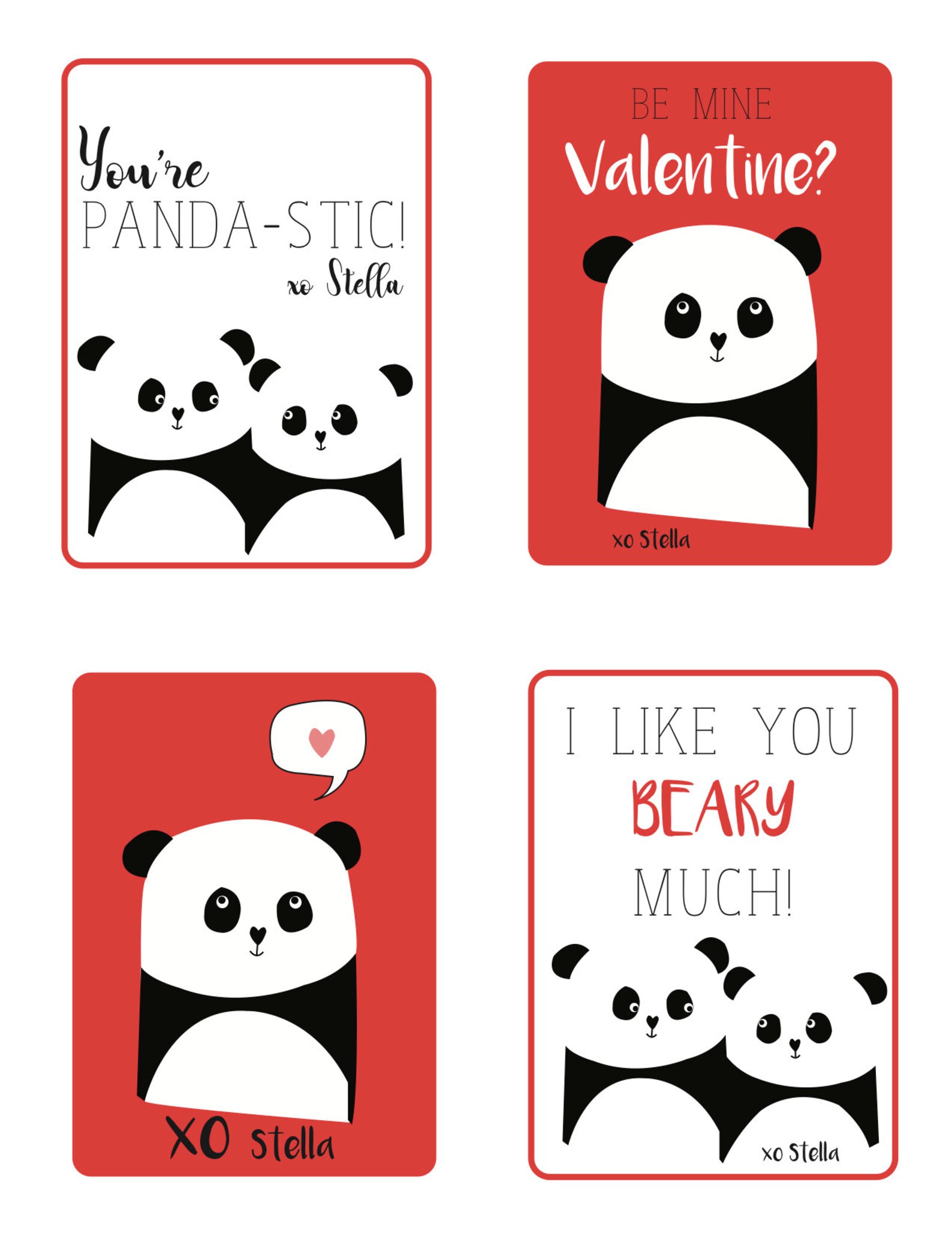 Panda Valentine's Day Cards - PRINTABLE FILE .pdf - Etsy