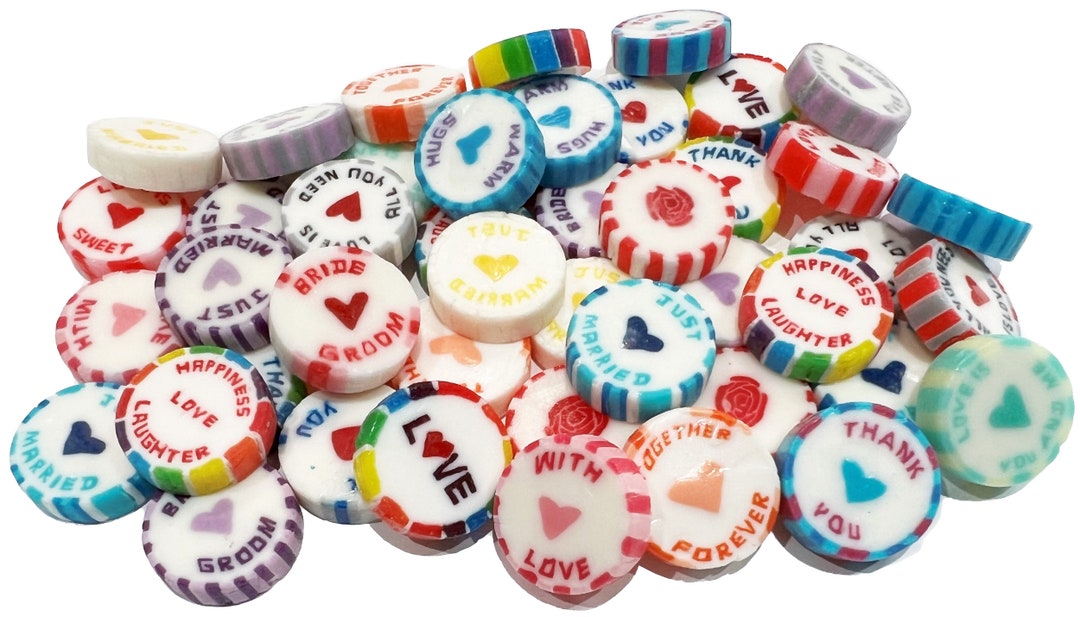 Approx 100 Wedding Favour Wrapped Rock Candy Sweets in 20 Different ...