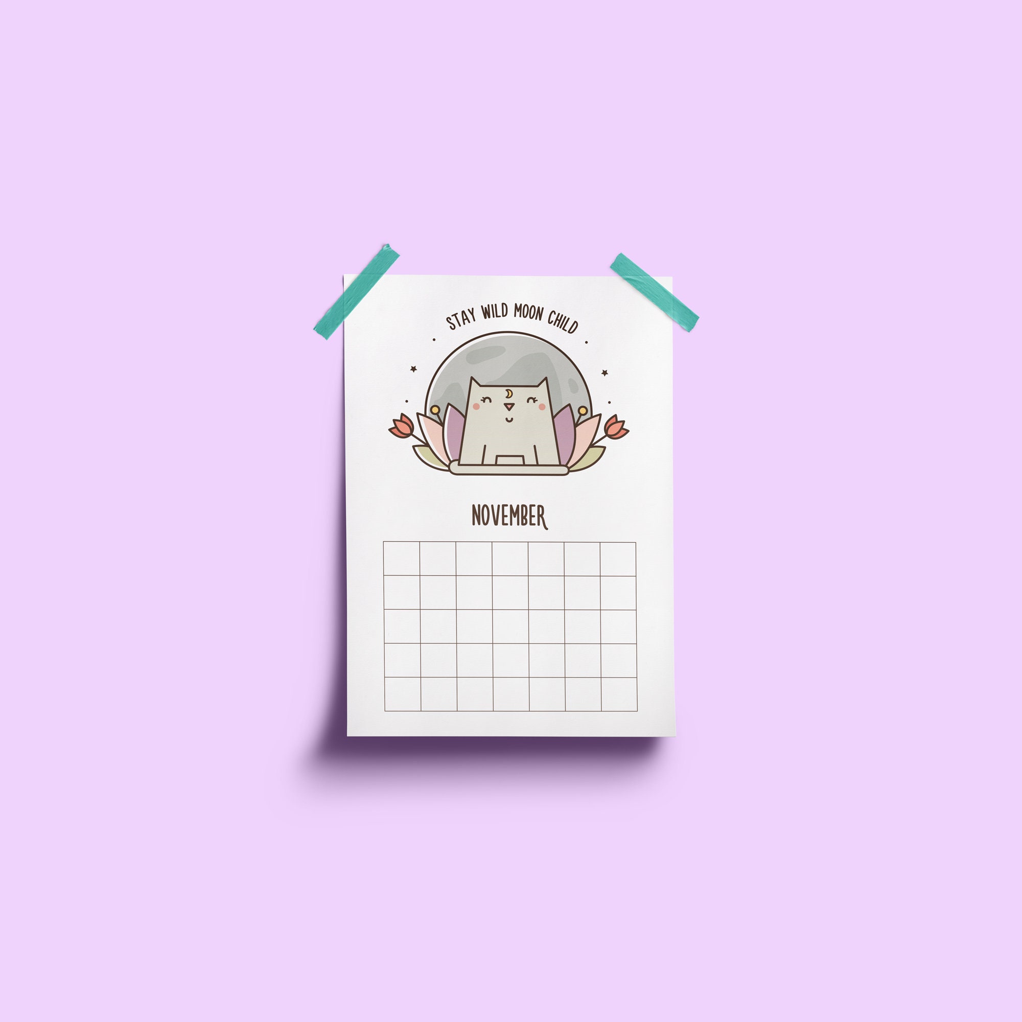 Printable calendar with cats 12 months A4 & A5 size | Etsy