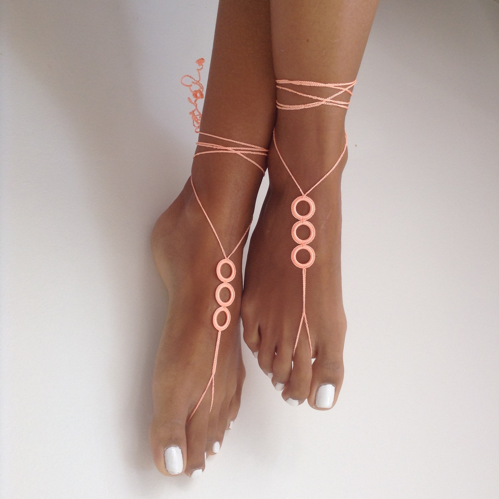 Crochet Barefoot Sandals, Women Salmon Sandals, Foot Jewelry Beach ...