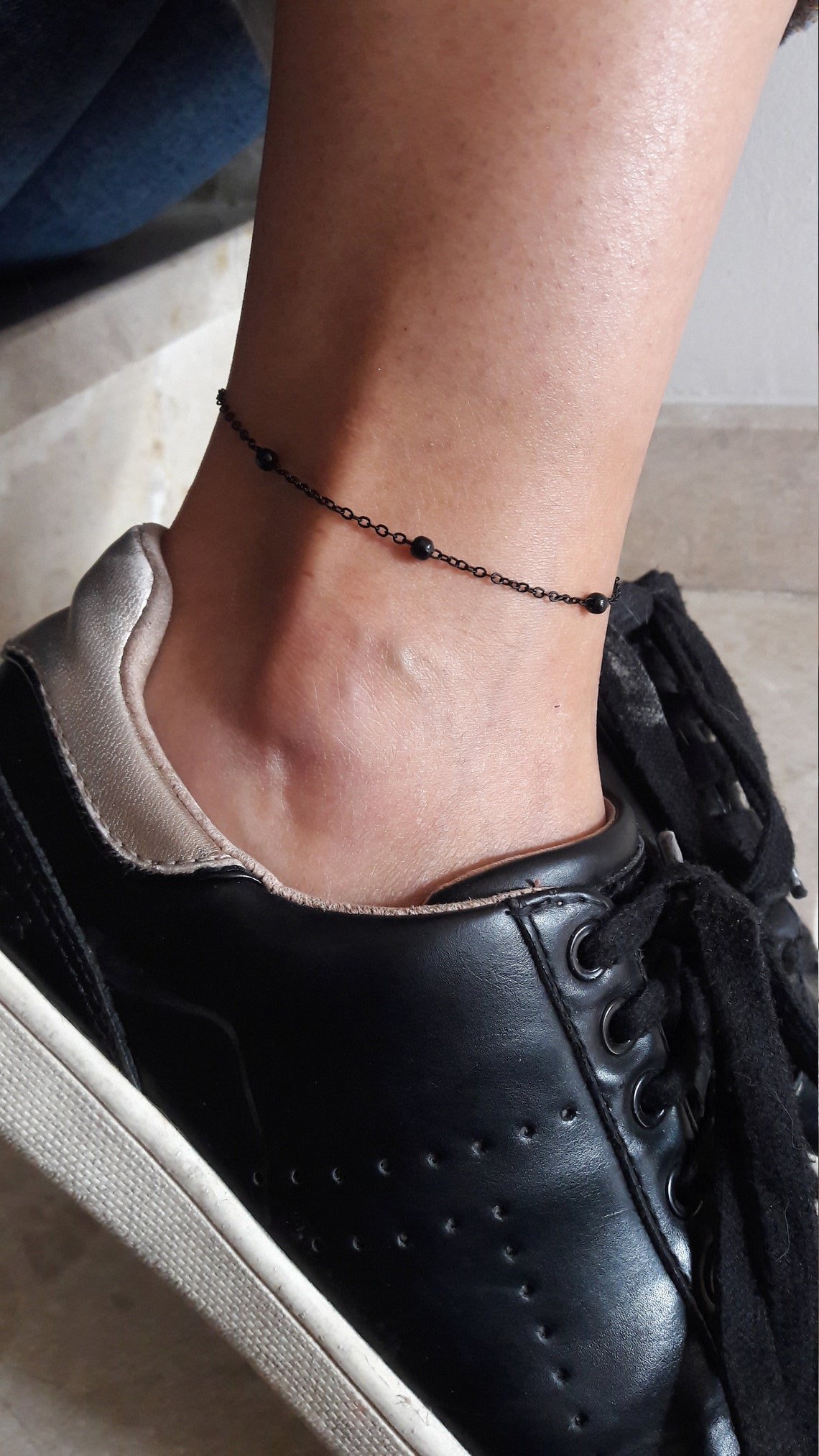 Delicate Black Anklet Set: Beaded Chain Anklet Bracelet - Etsy