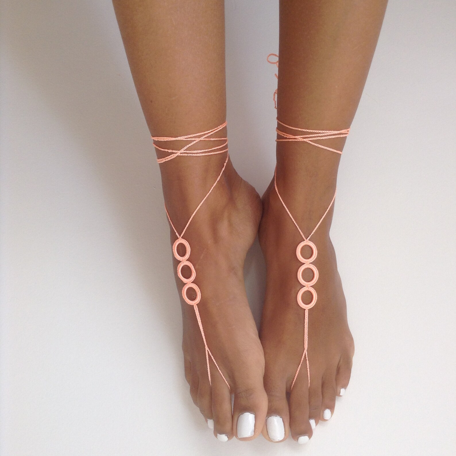 Crochet Barefoot Sandals, Women Salmon Sandals, Foot Jewelry Beach ...