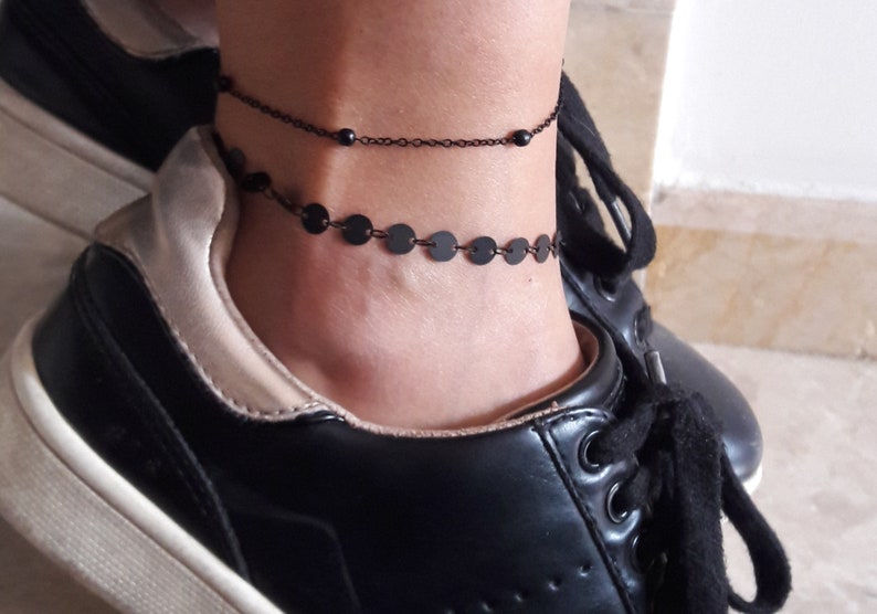 Delicate Black Anklet Set: Beaded Chain Anklet Bracelet - Etsy