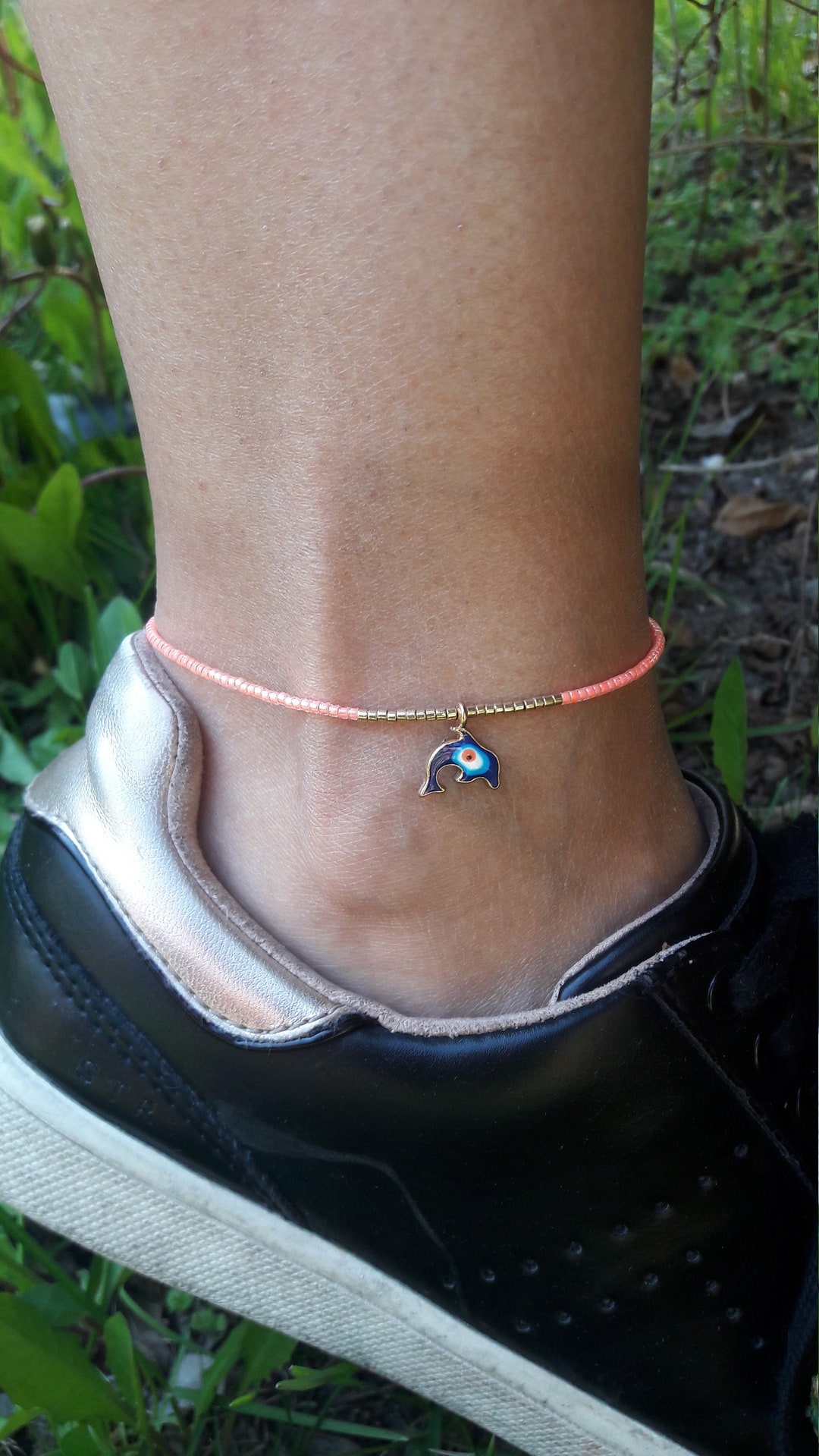 Bracelet de cheville en perles Miyuki roses néon : poisson mauvais œil ...