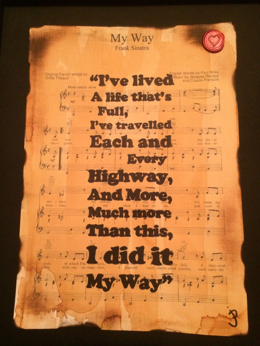 Frank Sinatra My Way Song Lyric Typographic Art Sheet Music - Etsy