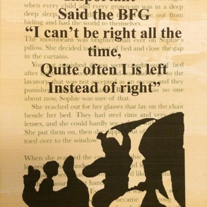 The BFG, Roald Dahl, Book Page Artwork, Mounted Print, Nursery Wall Art ...