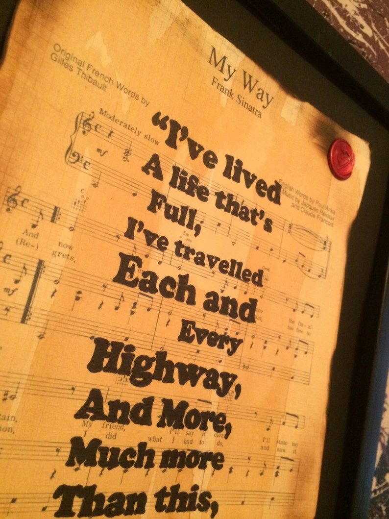 Frank Sinatra My Way, Song Lyric, Typographic Art, Sheet Music Art ...