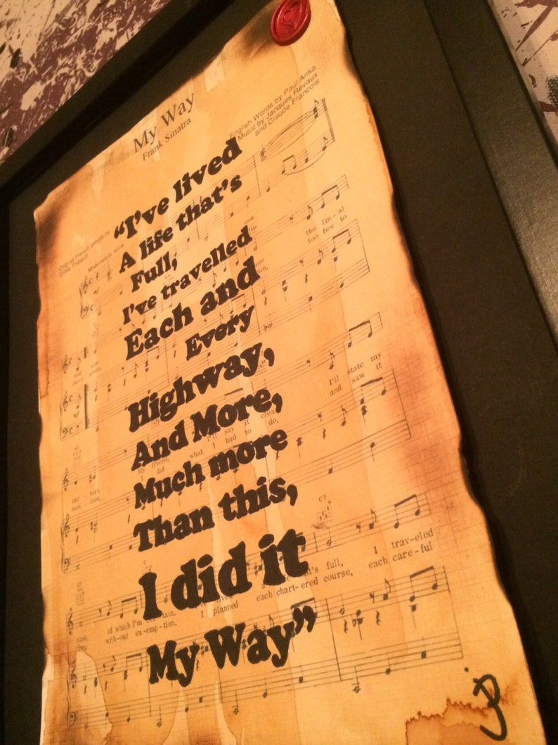 Frank Sinatra My Way, Song Lyric, Typographic Art, Sheet Music Art ...