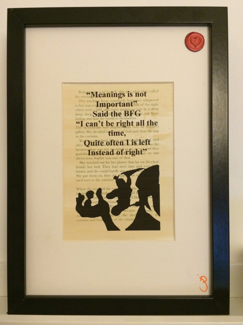 The BFG Roald Dahl Book Page Artwork Mounted Print Nursery - Etsy