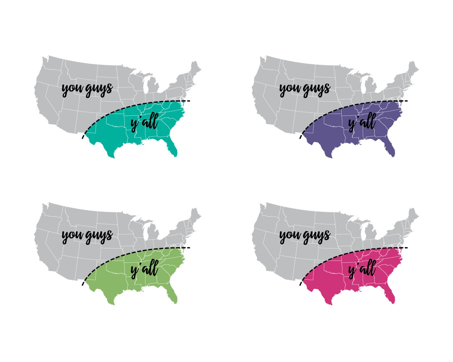PDF Printable you Guys Vs. y'all US Map Instant Digital Download 4 ...