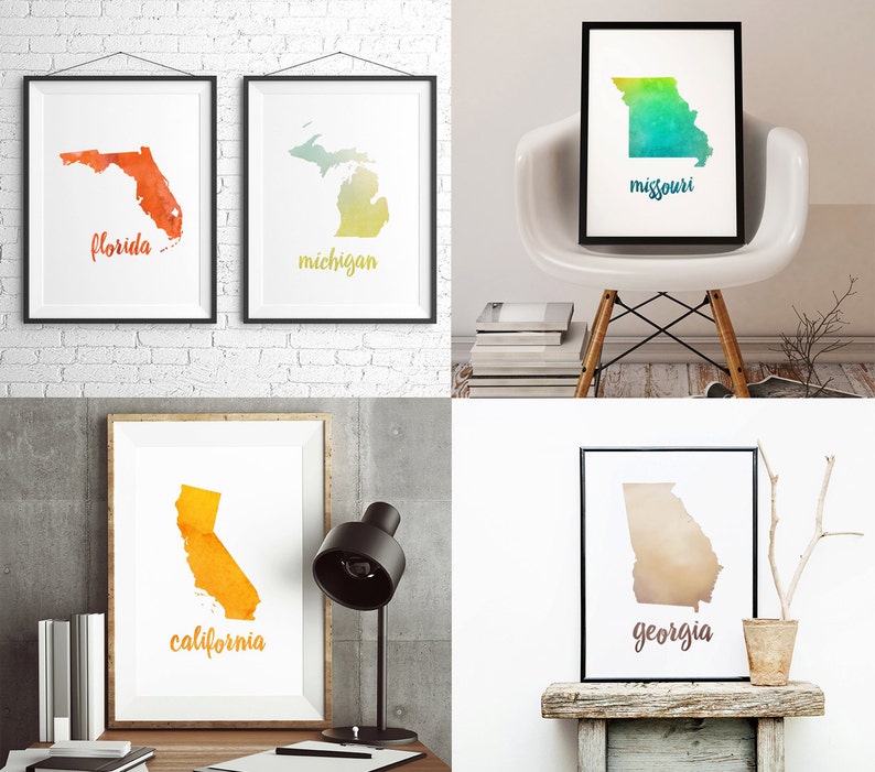 Custom PDF Printable • Watercolor States • Choose State & Colors ...
