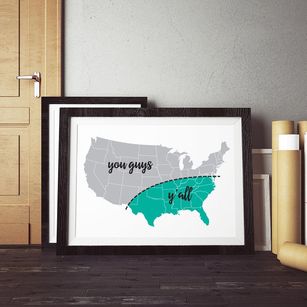 PDF Printable you Guys Vs. y'all US Map Instant Digital Download 4 ...