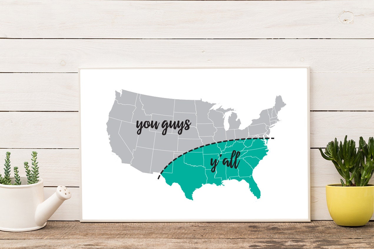 PDF Printable you Guys Vs. y'all US Map Instant Digital Download 4 ...