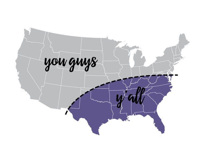 PDF Printable you Guys Vs. y'all US Map Instant Digital Download 4 ...