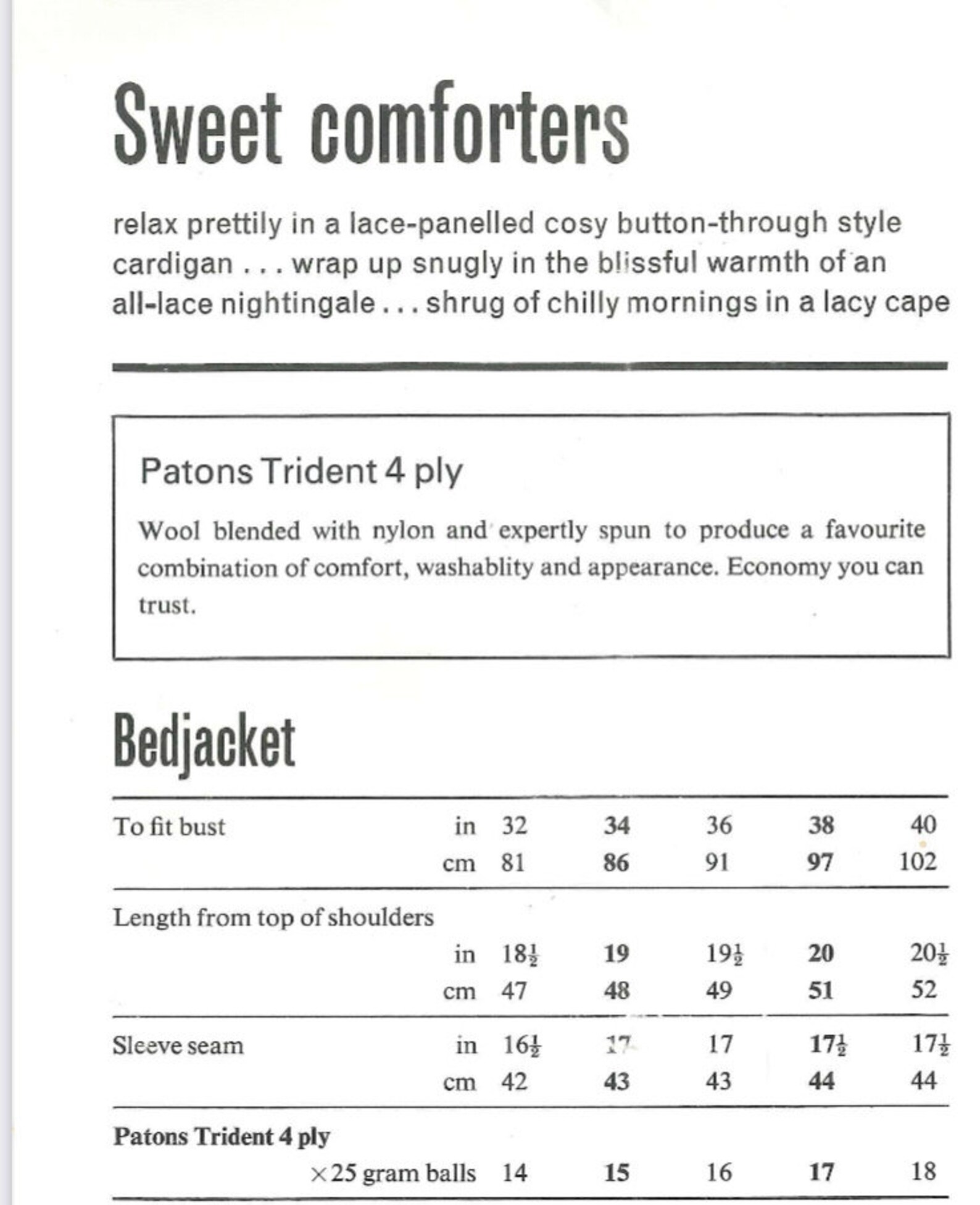 Vintage Knitting Patterns for Bedjacket, Cape and Nightingale 3 ...