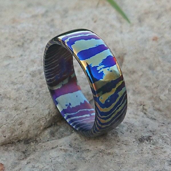 Titanium Damascus Ring - Etsy