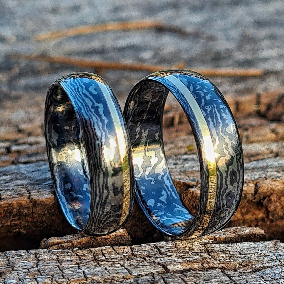 Timascus Zircuti Wedding Ring With 18k Gold Band, Zirconium - Titanium ...