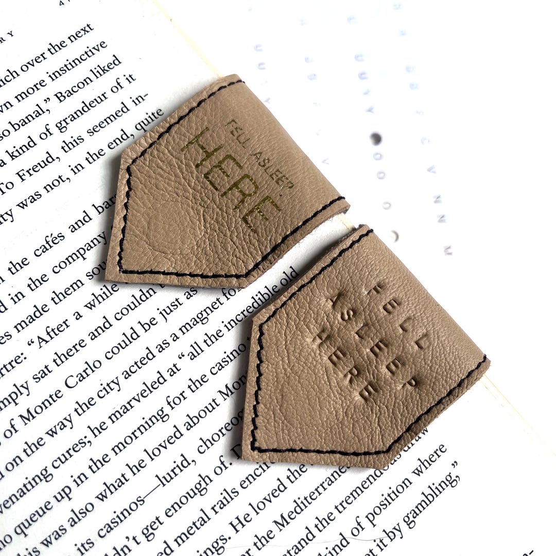 Beige Leather Bookmark | Personalise Magnetic Bookmark With Brown ...