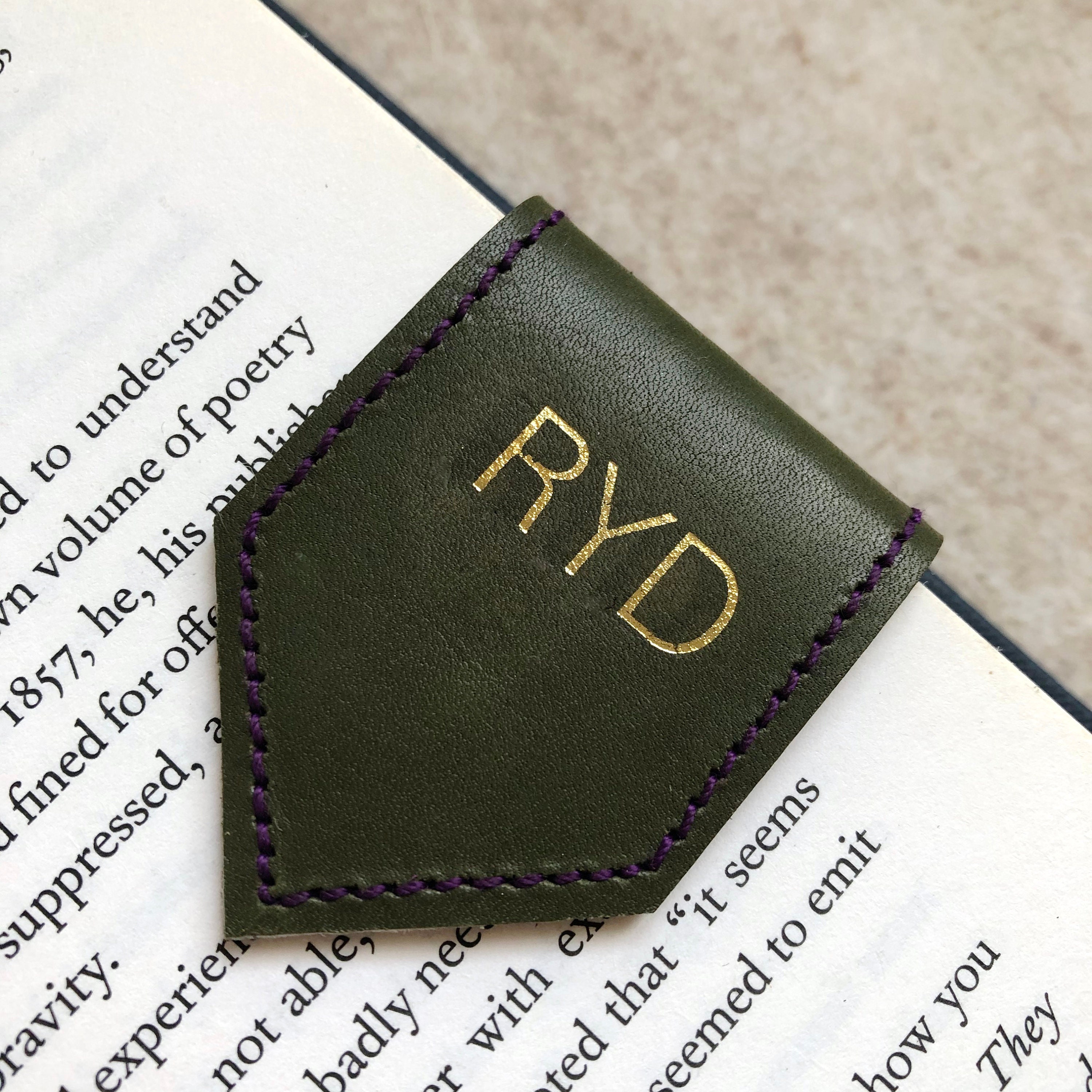 Personalise Bookmark | Olive Green Leather Bookmark | Magnetic Bookmark ...
