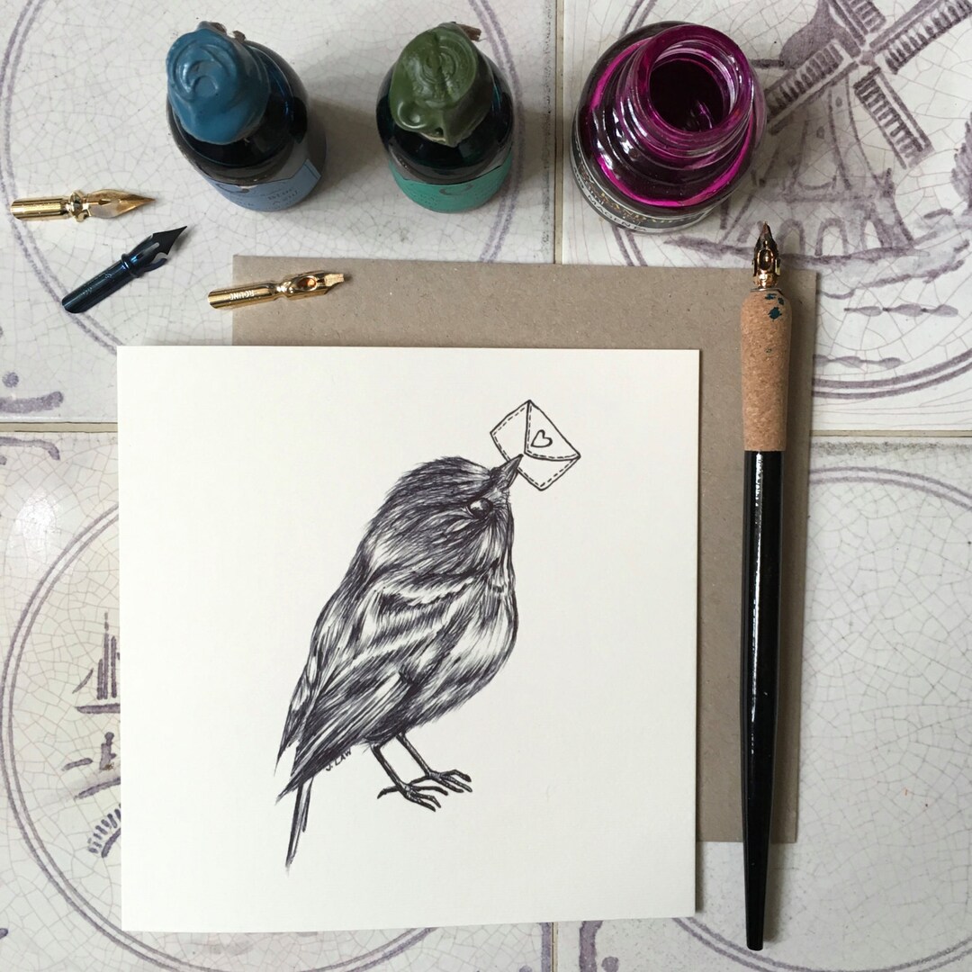 Bird Illustrated Card | Any Occasion Card | Bird Drawing Romantic Card ...