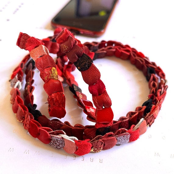 Red Leather Link Chain Long Phone Strap Handmade Leather - Etsy