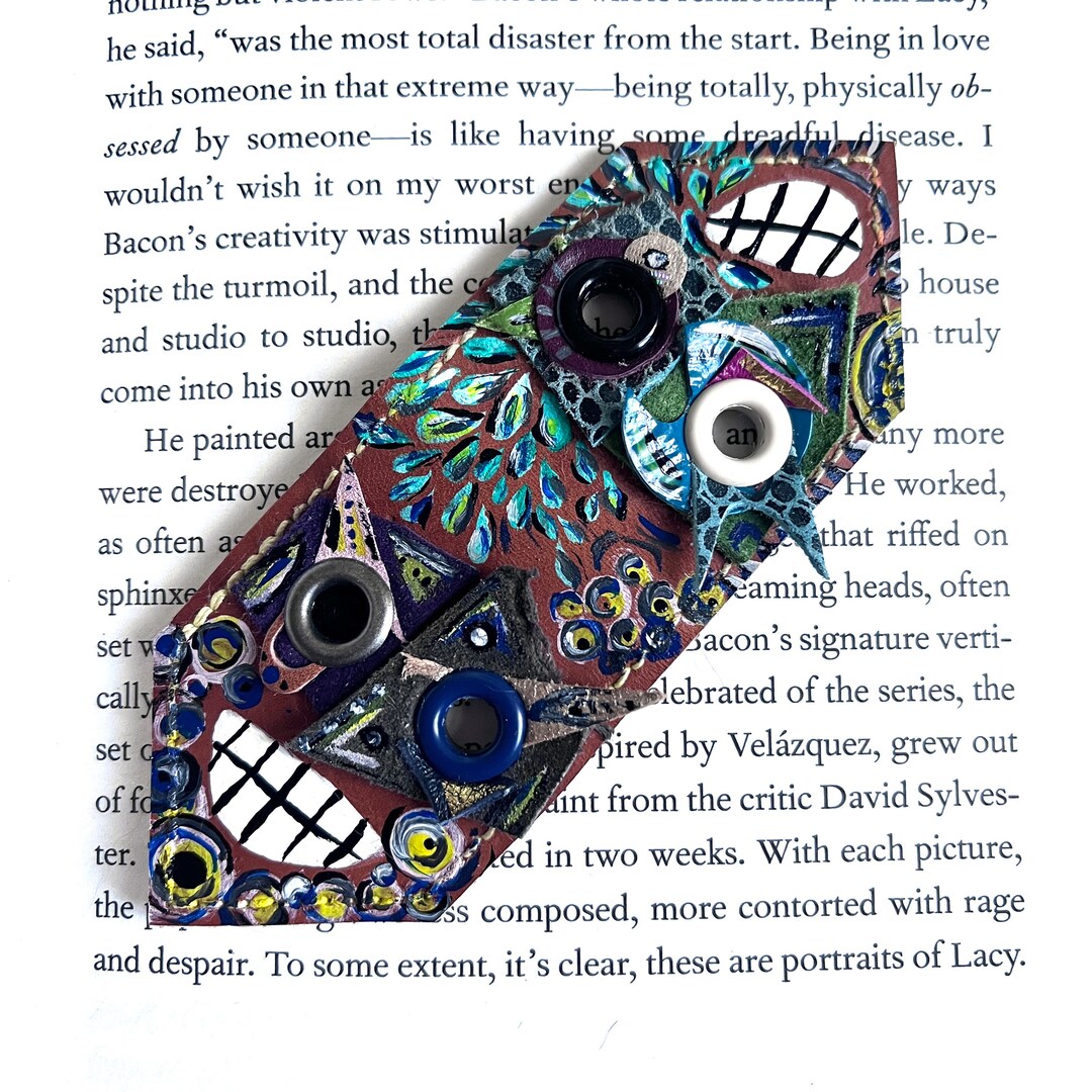 Two Faced Book Monster Leather Bookmark Magnetic Bookmark Handpainted ...