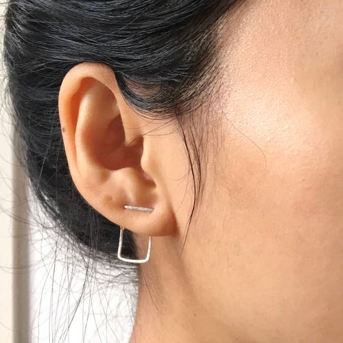Double Piercing Earring Threader Earring Ear Jacket Two Hole - Etsy