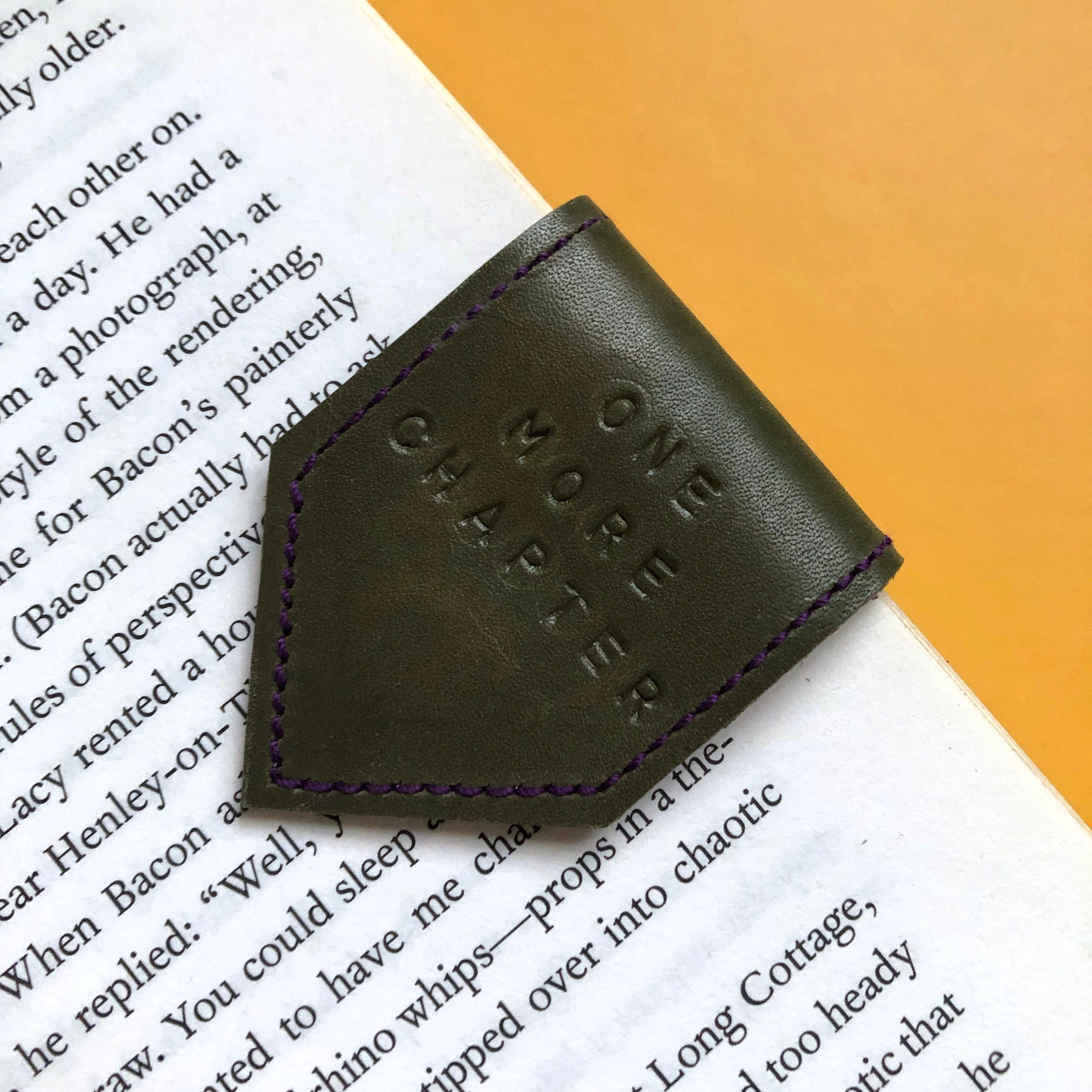 Personalise Bookmark | Olive Green Leather Bookmark | Magnetic Bookmark ...