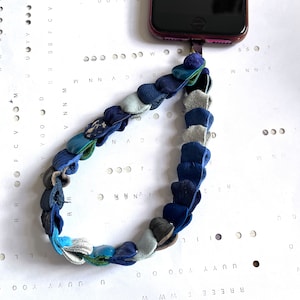 Chunky Leather Chain Link Phone Strap | Handmade Blue Leather Wrist ...