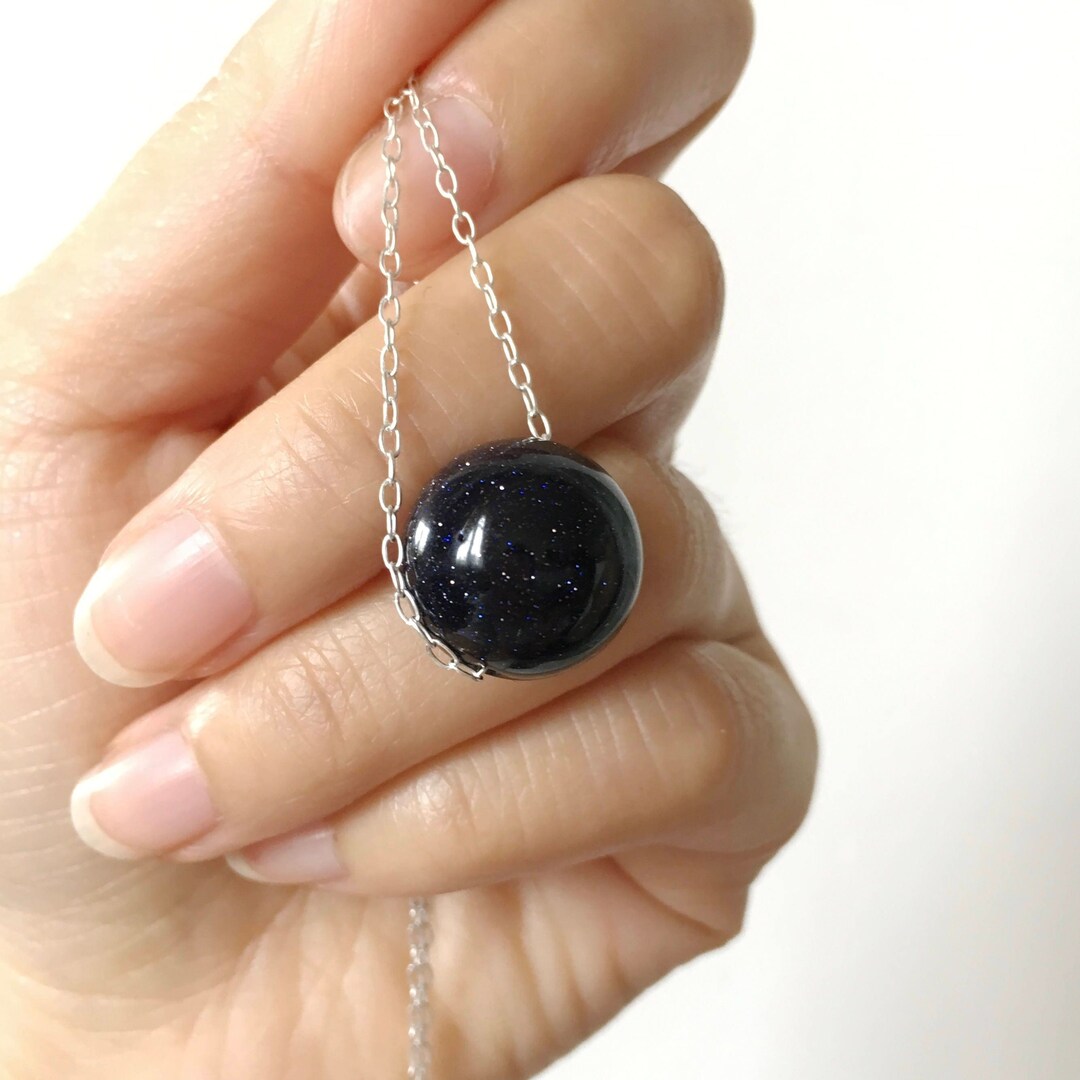 Blue Goldstone Necklace | Smooth Sphere Necklace | Layered Necklace ...