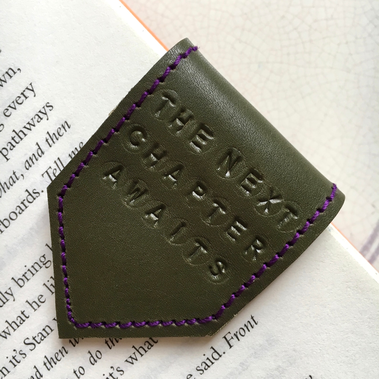 Personalise Bookmark | Olive Green Leather Bookmark | Magnetic Bookmark ...