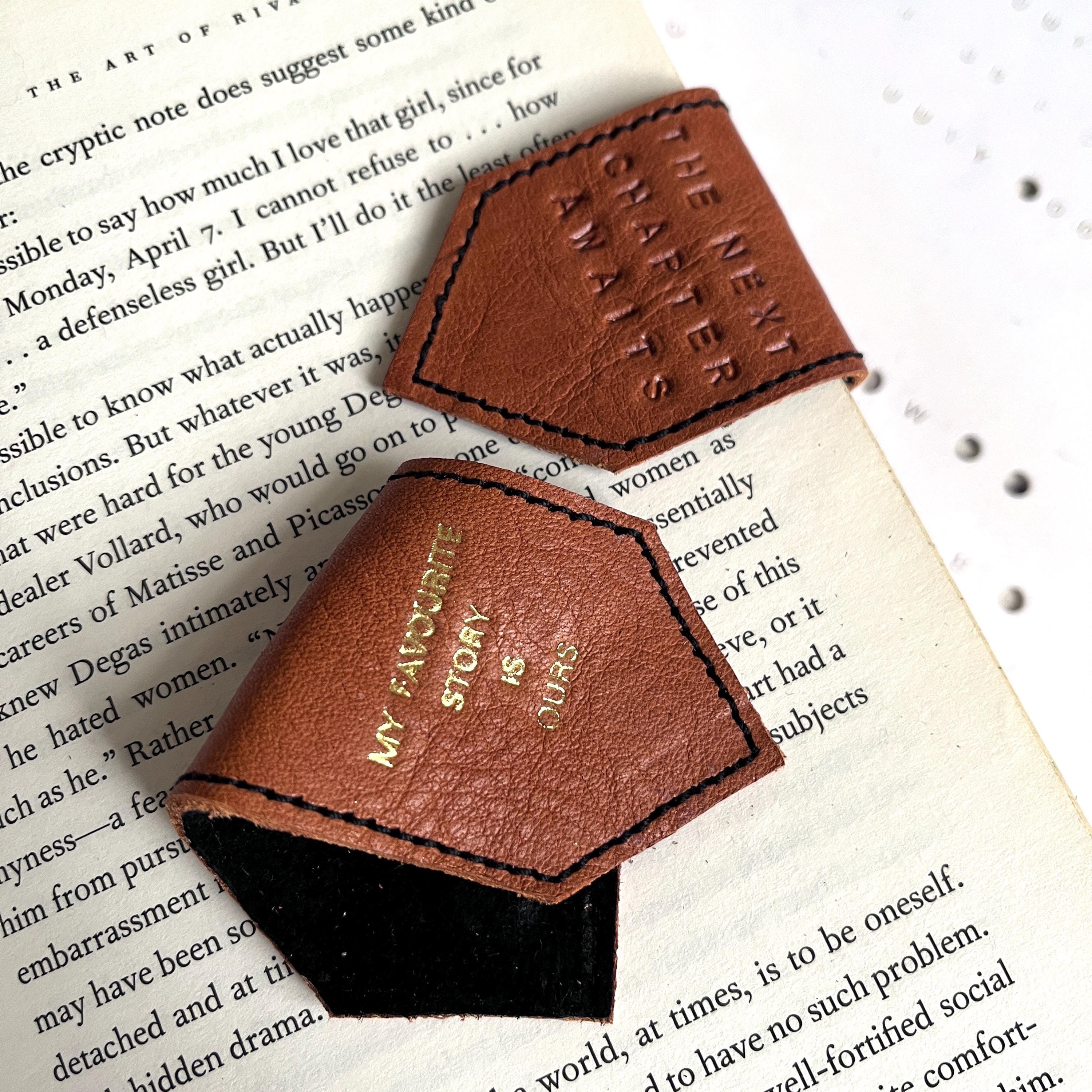Personalised Magnetic Bookmark | Burnt Orange Leather Bookmark With ...