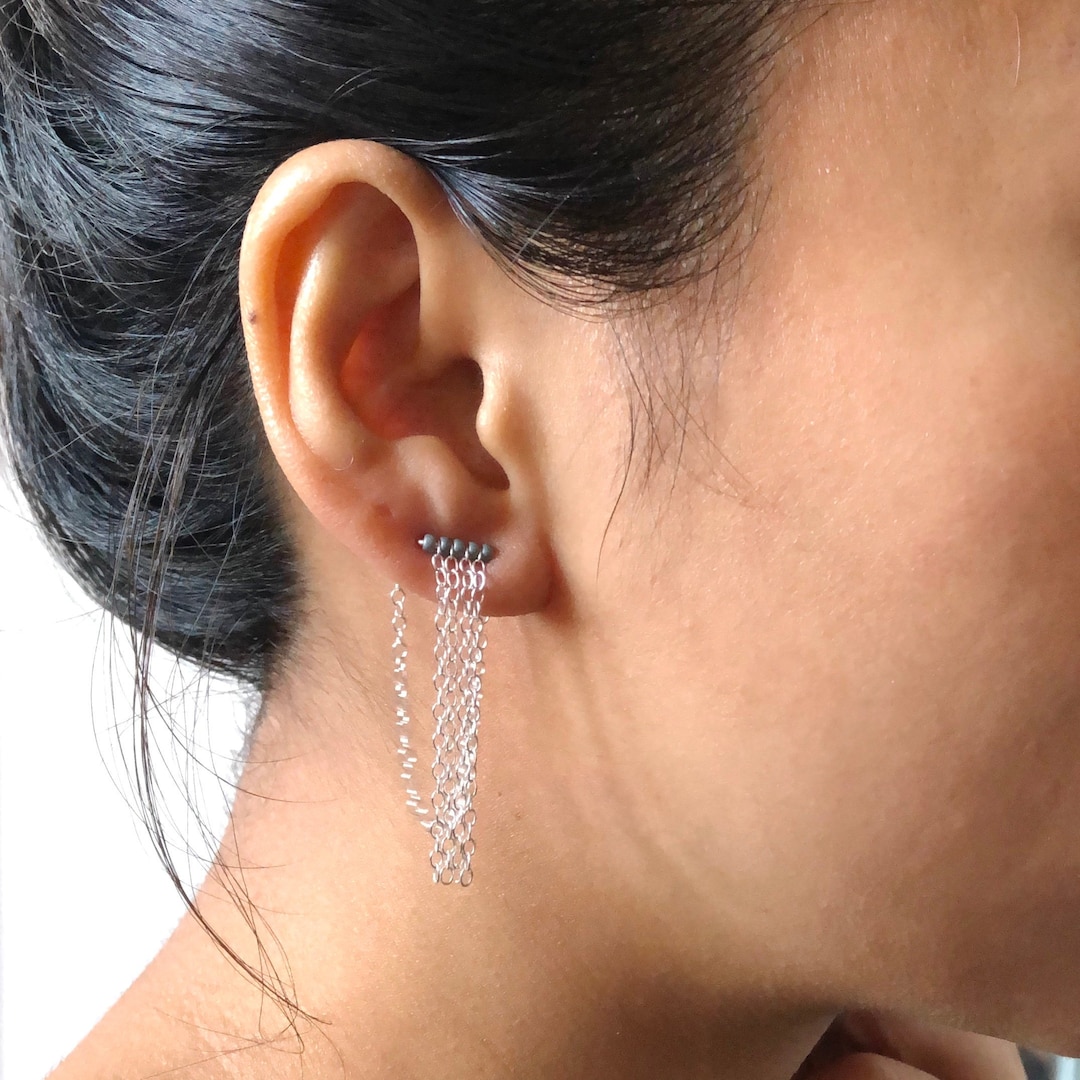 Two Hole Chain Fringe Earring | Chain Tassel Double Piercing Earring ...