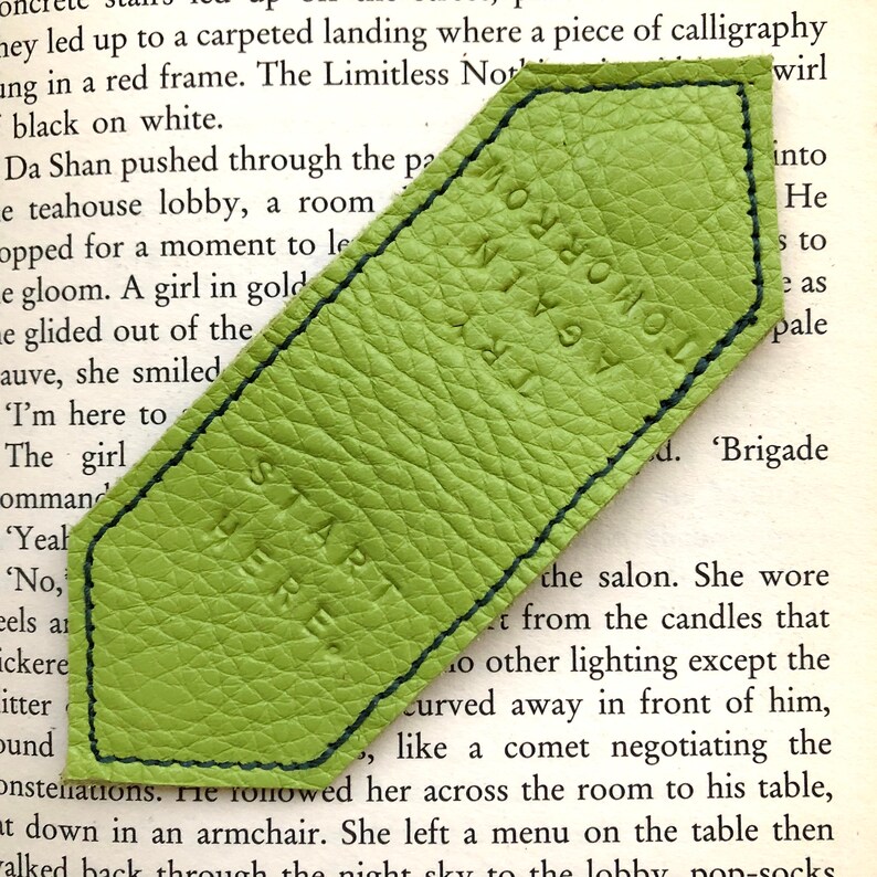 Magnetic Bookmark | Leather Bookmark Neon Green With Green Suede Lining ...