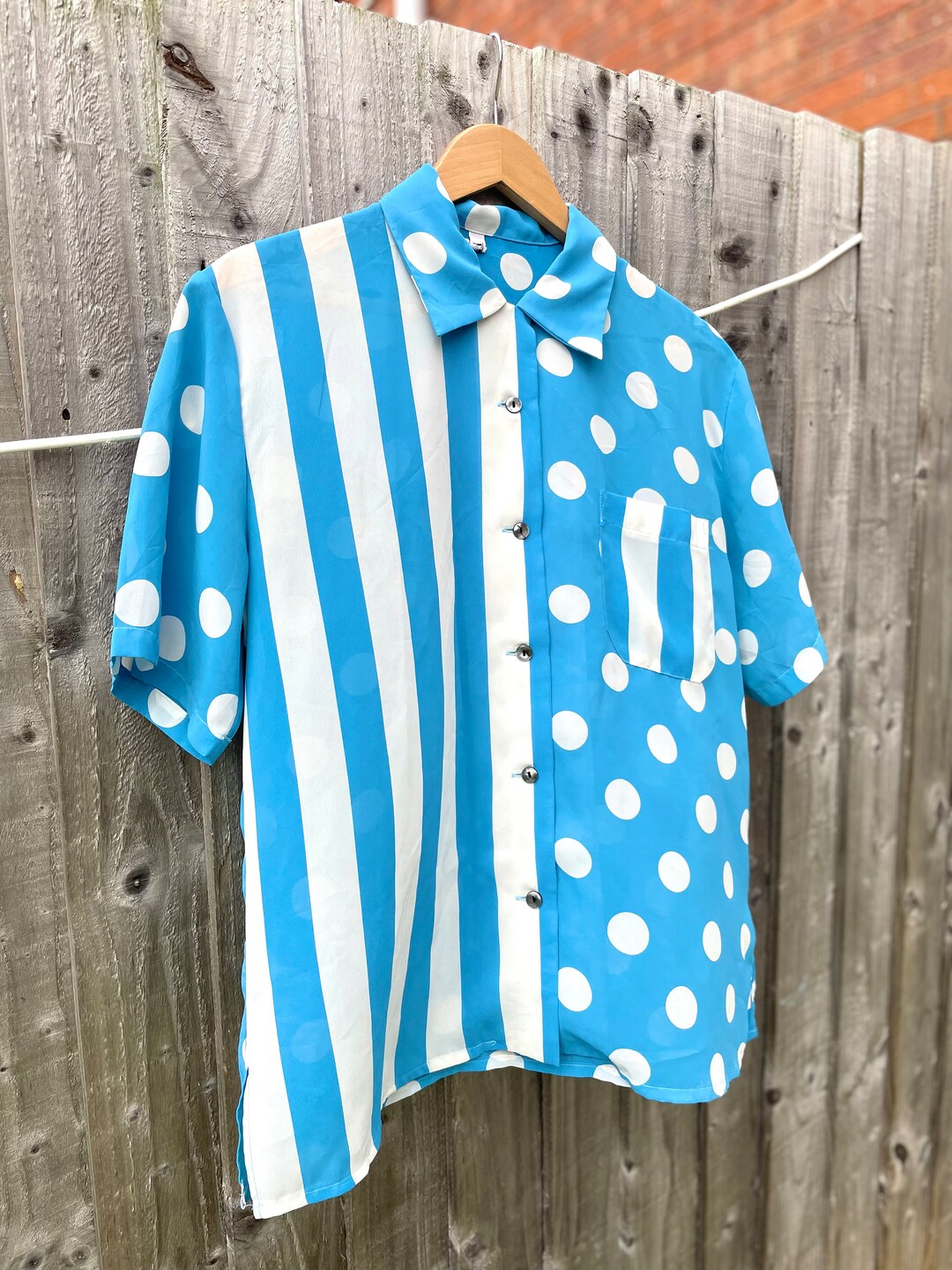 Vintage 80s 90s Polka Dot Stripe Blue and White Shirt Sheer Fun Novelty ...