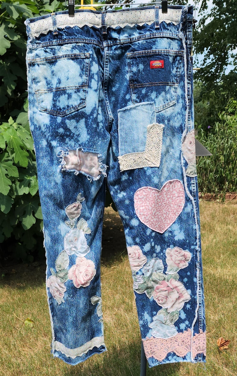 Upcycled Dickies Heavy Weight Denim Art Jeans. Adjustable Waist Size 35 ...